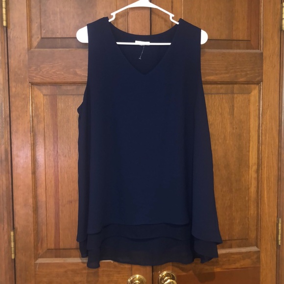 Cato | Tops | Cato Dark Blue Check Tank Blouse With Layered Bottom ...